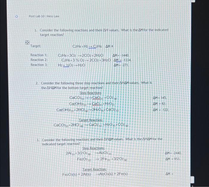 Solved 1. Consider the following reactions and their ΔH | Chegg.com