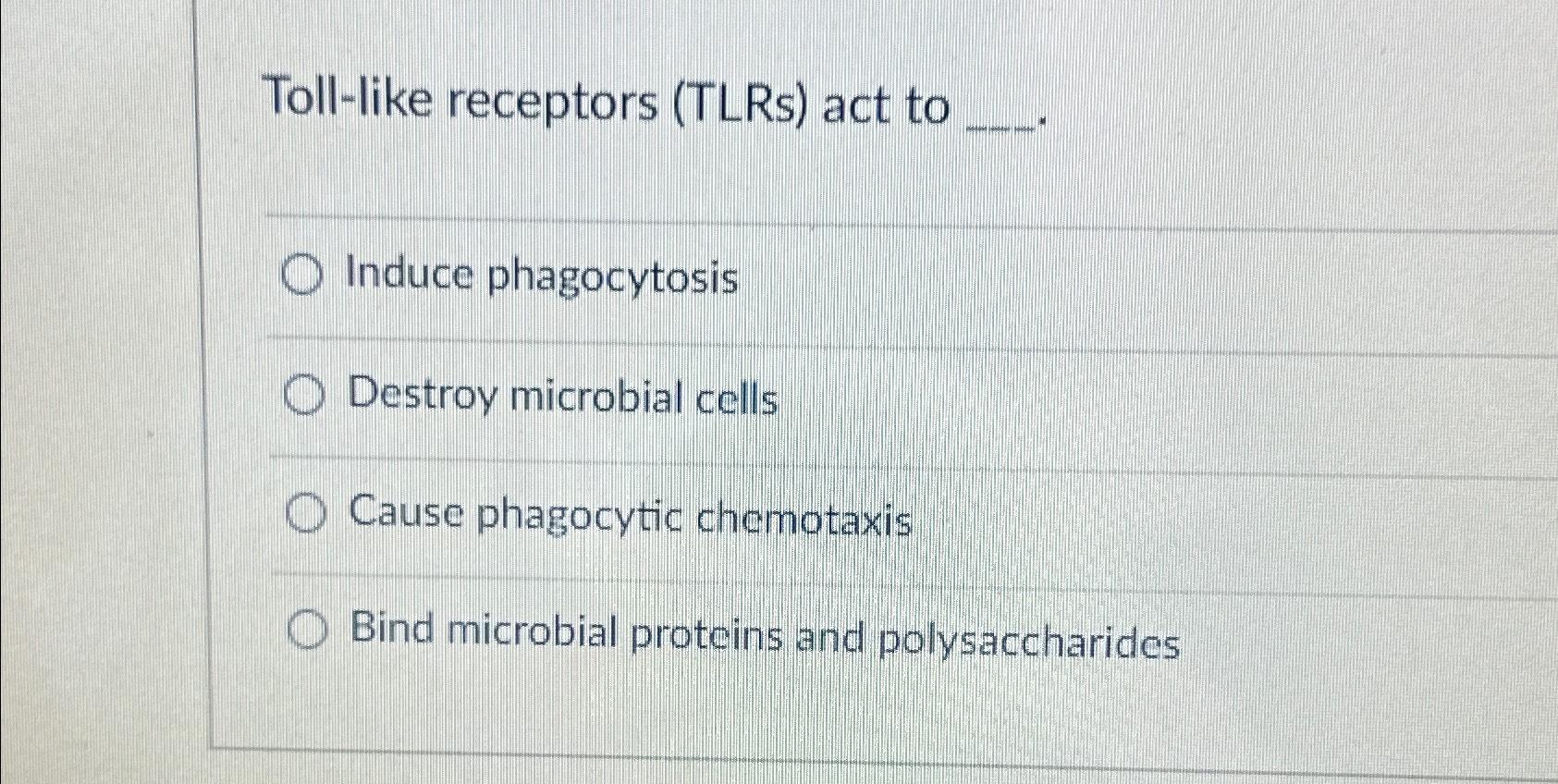 Solved Toll-like receptors (TLRs) ﻿act toInduce | Chegg.com