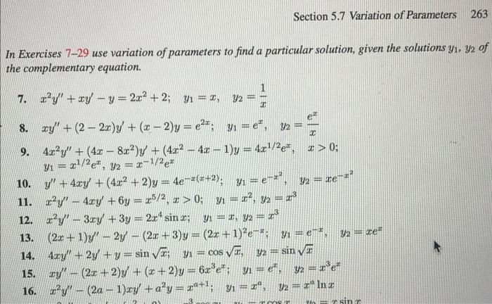 Solved In Exercises 7−29 use variation of parameters to find | Chegg.com