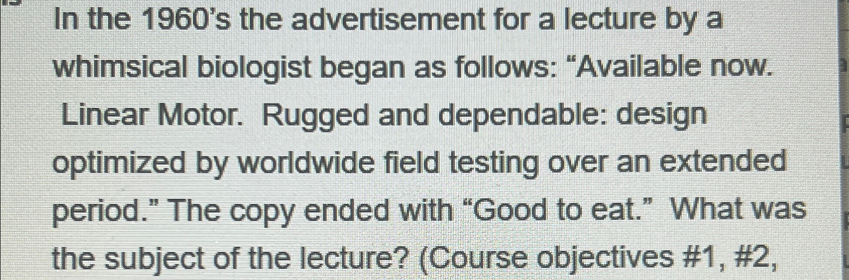 Solved In the 1960 's the advertisement for a lecture by a | Chegg.com