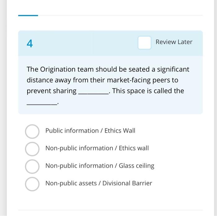 Solved 4 Review Later The Origination team should be seated | Chegg.com