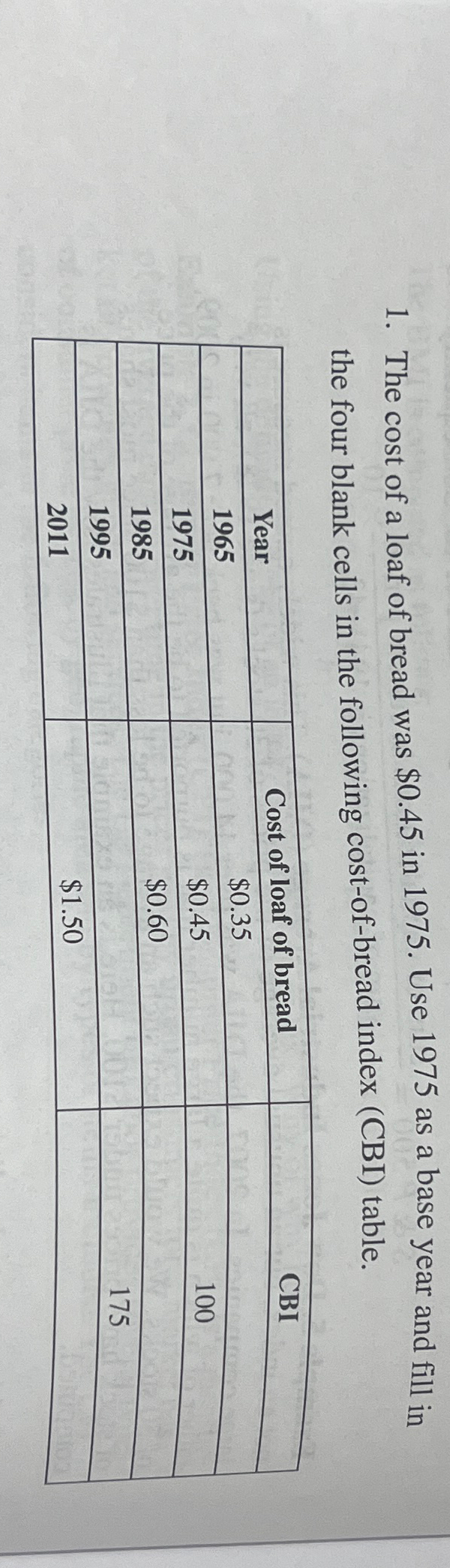 Solved The cost of a loaf of bread was $0.45 ﻿in 1975 . ﻿Use | Chegg.com