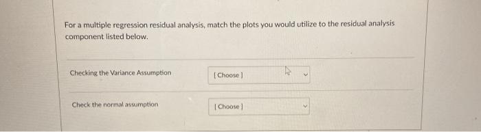Solved For a multiple regression residual analysis, match | Chegg.com