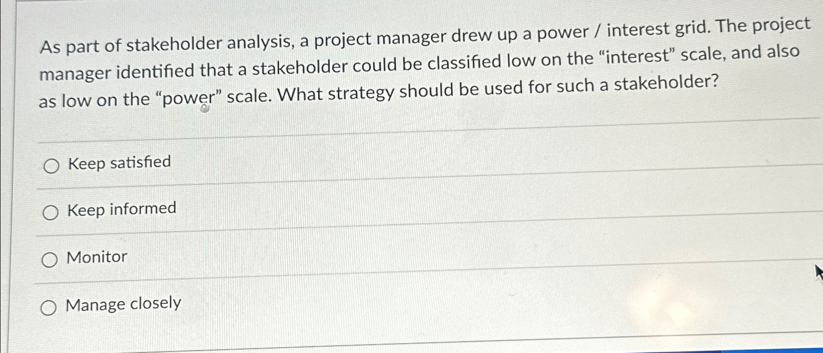 Solved As part of stakeholder analysis, a project manager | Chegg.com