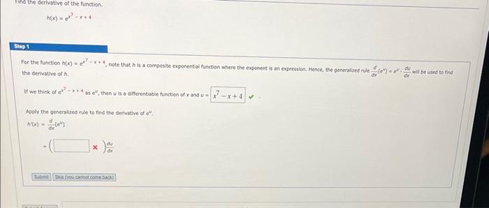 Solved Find the derivative of the function. h(x)=ex3−x+4 | Chegg.com