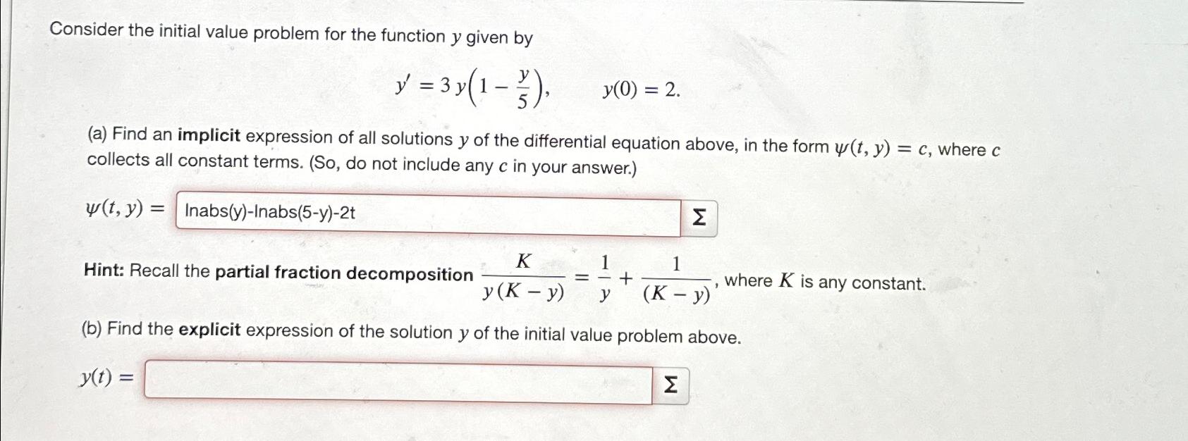 Consider the initial value problem for the function y | Chegg.com