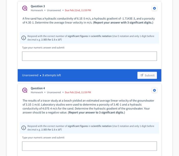Solved A fine sand has a hydraulic conductivity of 6.1E−5 | Chegg.com
