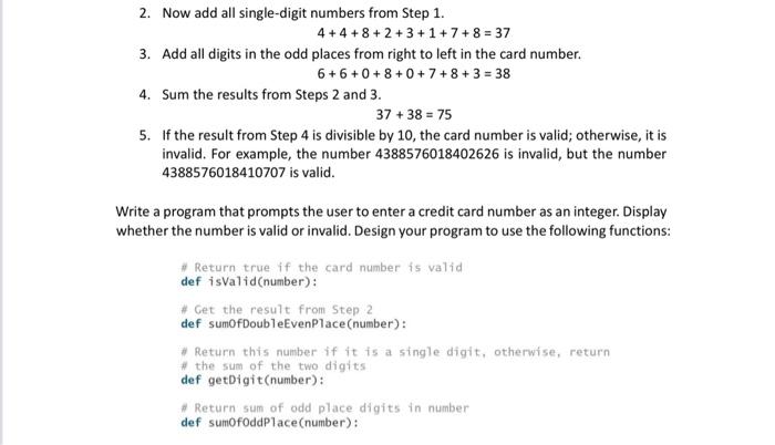 Solved (Financial: credit card number validation) Credit | Chegg.com