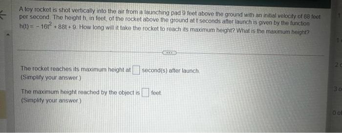 Solved A toy rocket is shot vertically into the air from a | Chegg.com