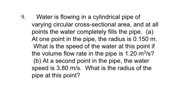 Solved Water is flowing in a cylindrical pipe of varying | Chegg.com