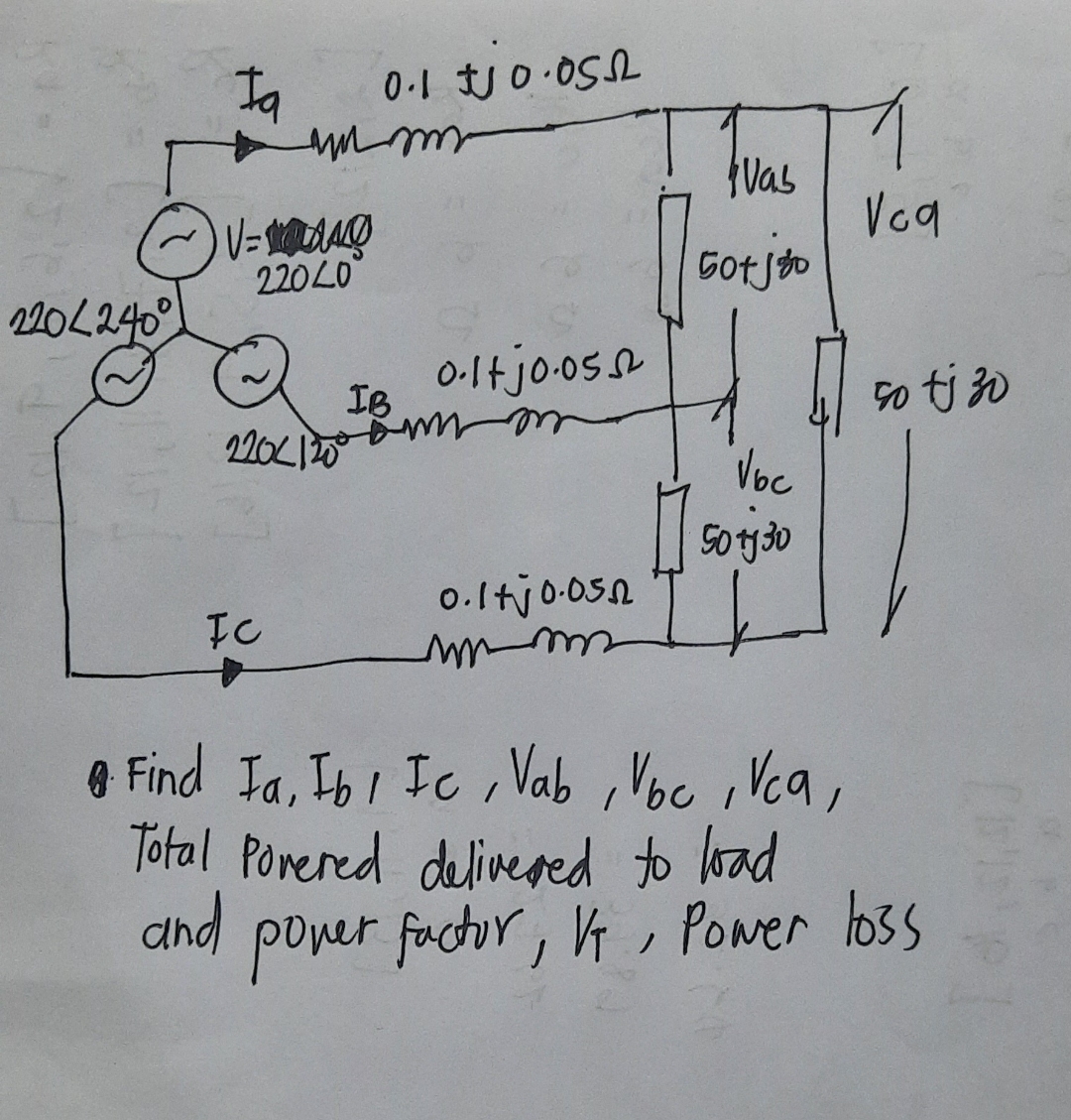 Solved find Ia, ﻿Ib, ﻿Ic, ﻿Vab, Vbc, ﻿Vca, total powered | Chegg.com