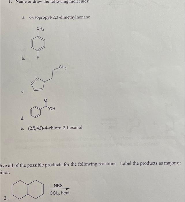 Solved 1. Name or draw the following molecules: 2. a. | Chegg.com