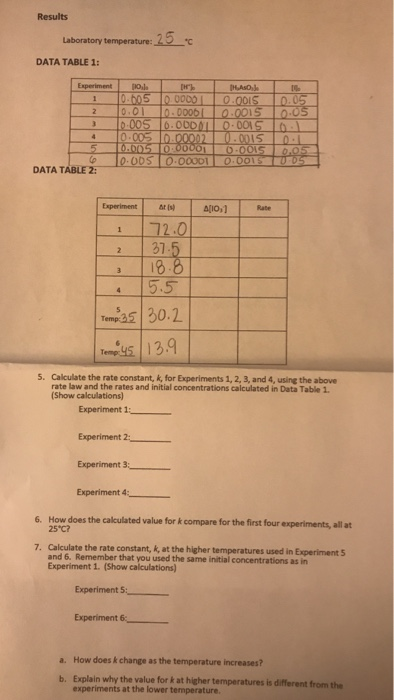 Results Laboratory temperature: 2 DATA TABLE 1: | Chegg.com