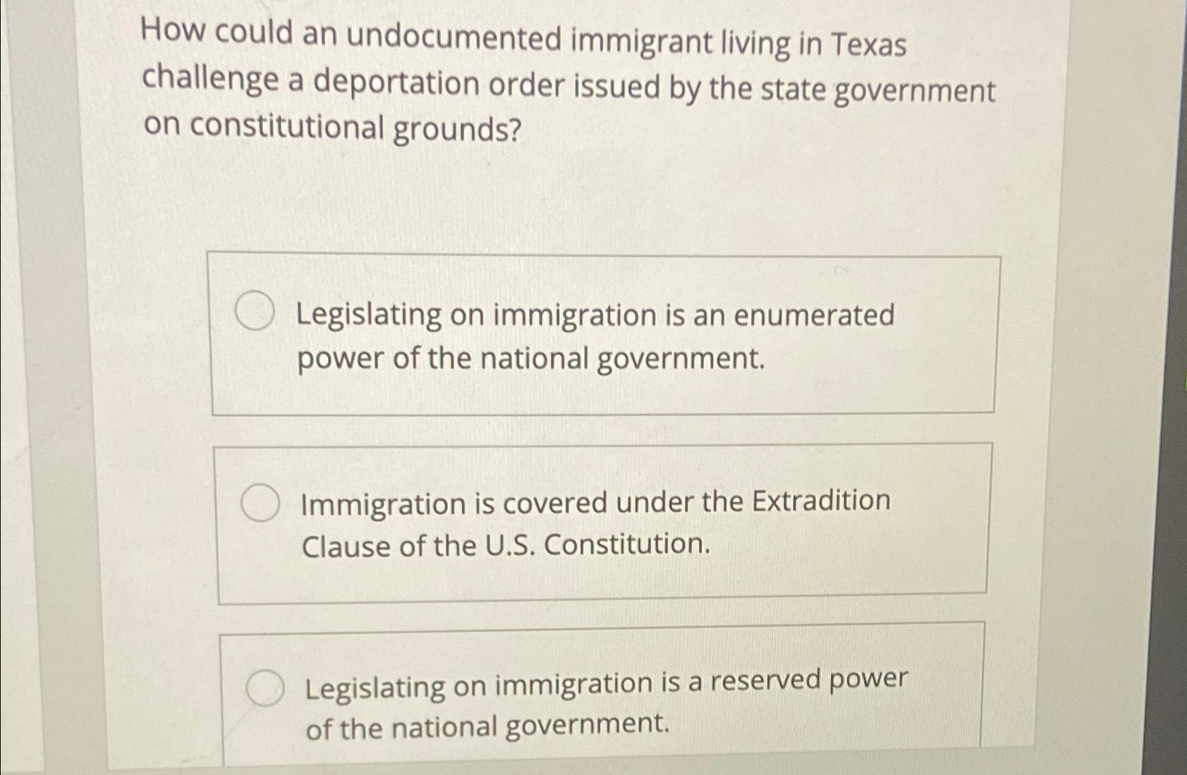 Solved How could an undocumented immigrant living in Texas | Chegg.com