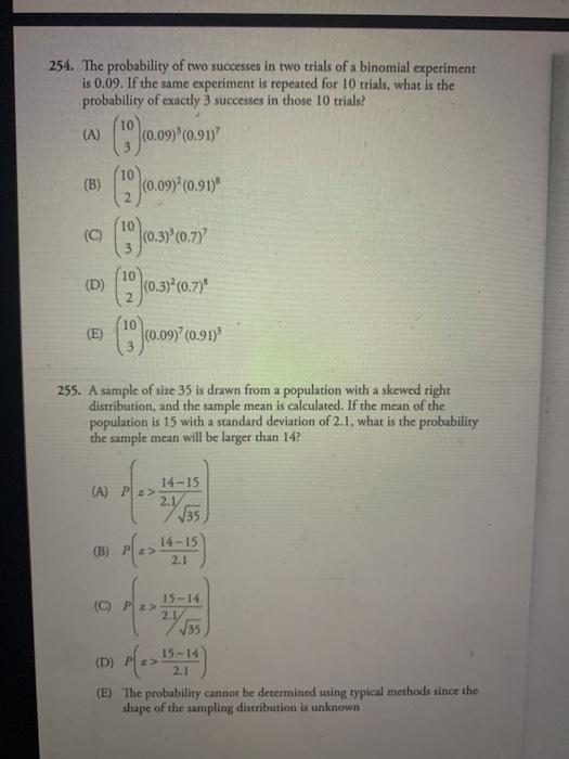 Solved 254. The probability of two successes in two trials | Chegg.com