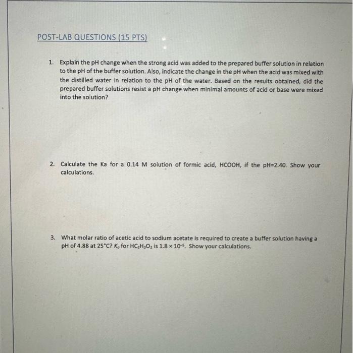 Solved PRE-LAB QUESTIONS (1OPTS) 1. Calculate the pH of each | Chegg.com