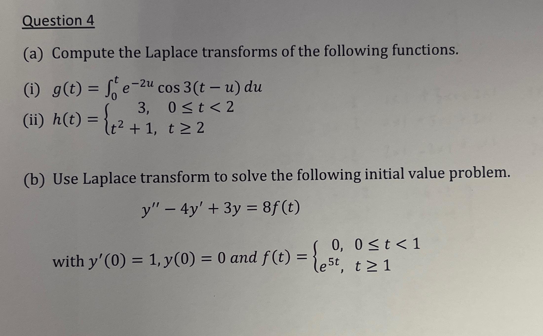 Solved Question 4(a) ﻿Compute the Laplace transforms of the | Chegg.com