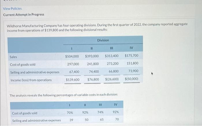 Solved View Policies Current Attempt in Progress Wildhorse | Chegg.com