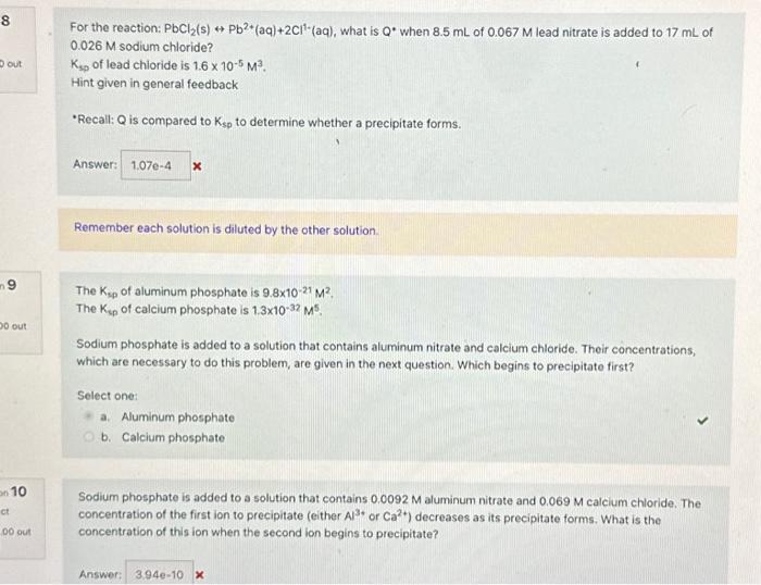 Solved 8 For the reaction: PbCl2( s)↔Pb2+(aq)+2Cl1(aq), what | Chegg.com
