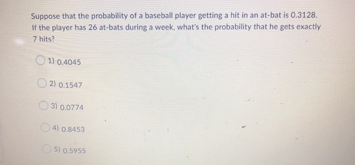 Solved Suppose that the probability of a baseball player | Chegg.com