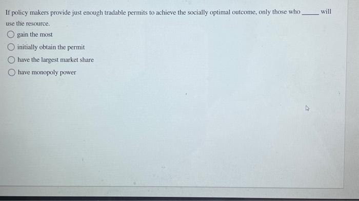 Solved If policy makers provide just enough tradable permits | Chegg.com