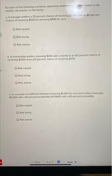 Solved For each of the following scenarios, determine | Chegg.com