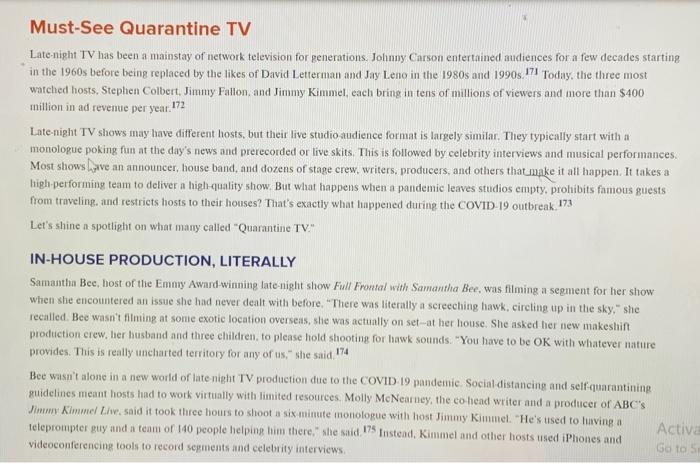 Solved Must-See Quarantine TV Late-night TV has been a | Chegg.com