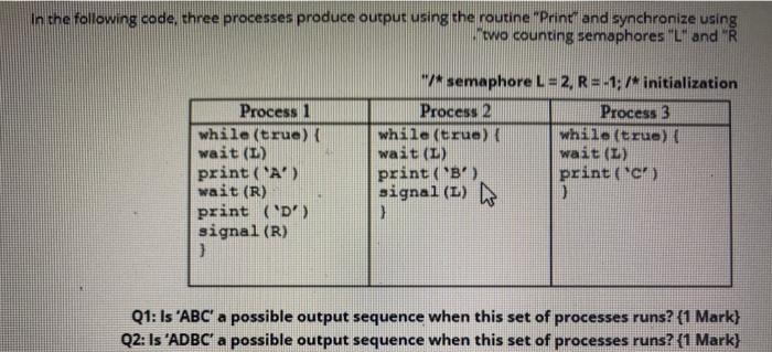 Solved In The Following Code Three Processes Produce Output