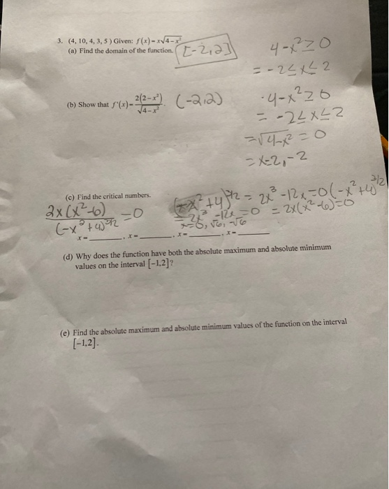 Solved 3. (4,10, 4, 3, 5) Given: f(x) = x 4-x? (a) Find the | Chegg.com