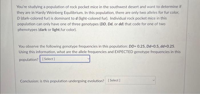 Solved You're studying a population of rock pocket mice in | Chegg.com