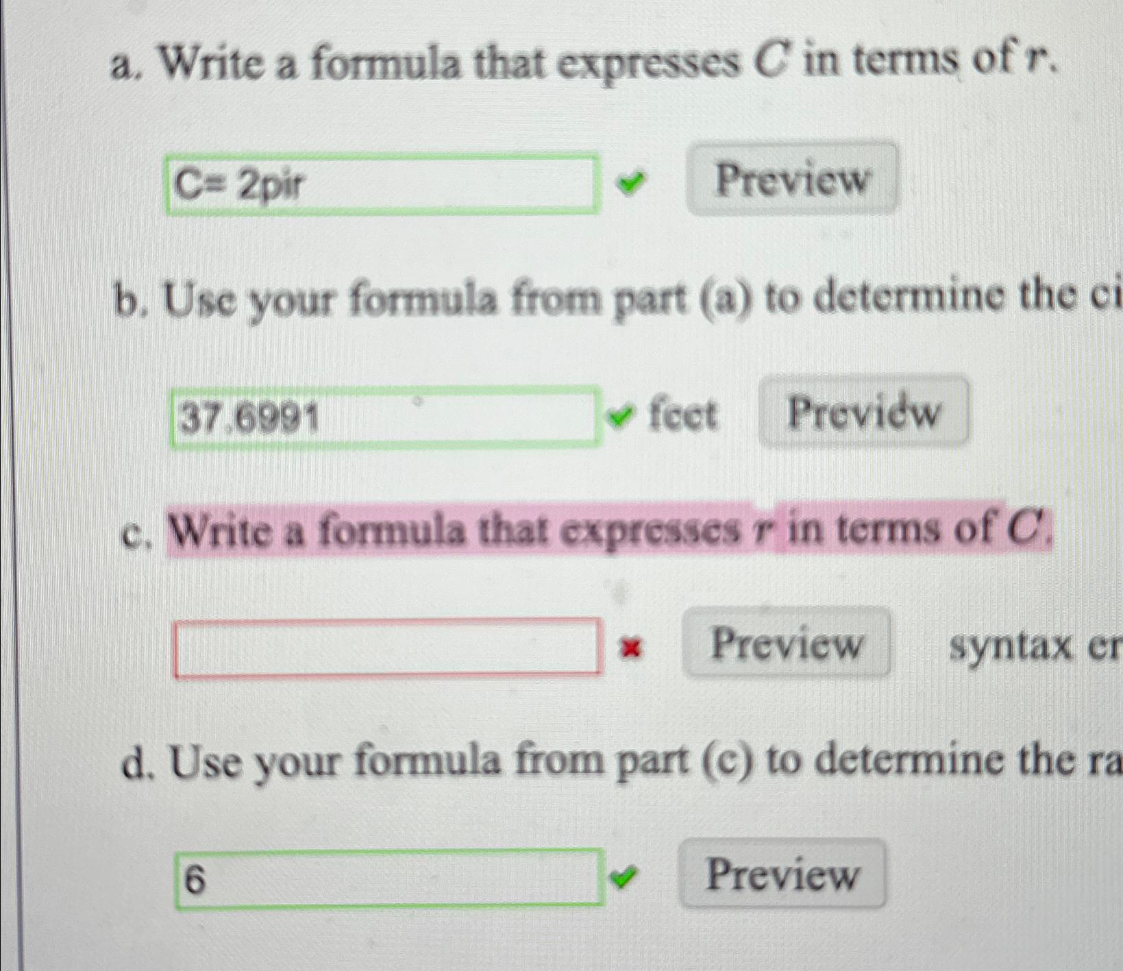 a. ﻿Write a formula that expresses C ﻿in terms of | Chegg.com