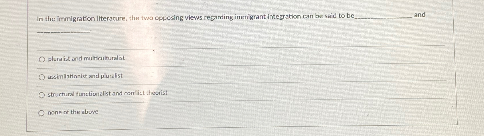 Solved In the immigration literature, the two opposing views | Chegg.com