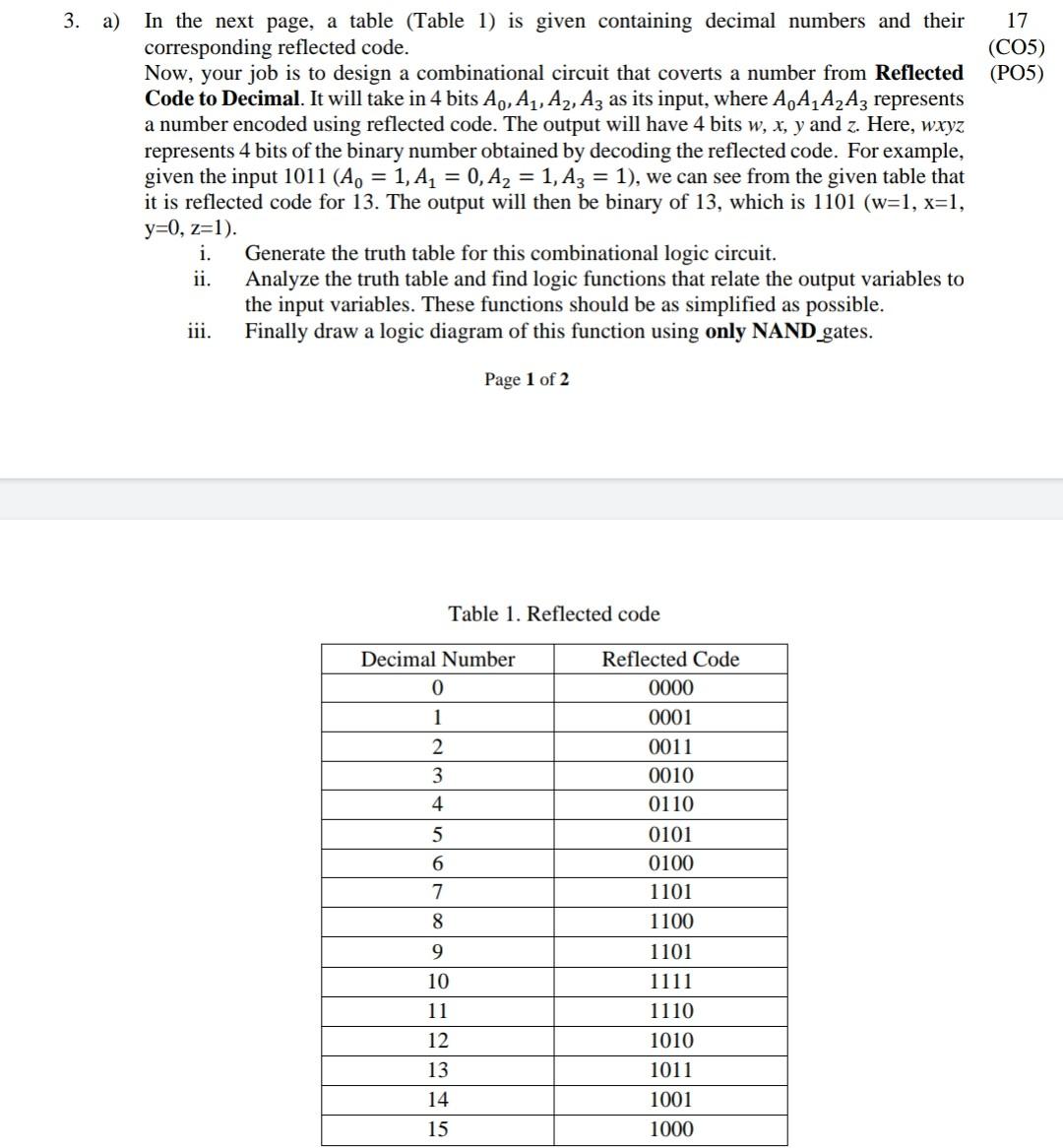 Solved 3. a) 17 (C05) (PO5) In the next page, a table (Table | Chegg.com