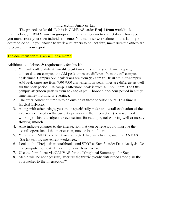 Solved Intersection Analysis Lab The procedure for this Lab | Chegg.com