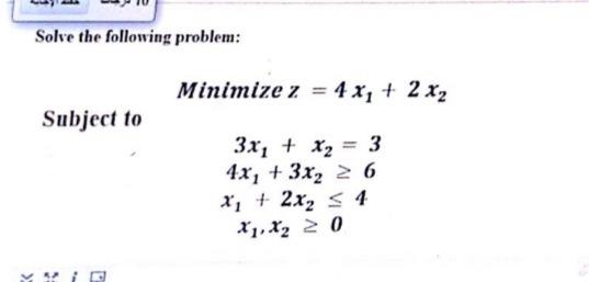 Solved Solve the following problem: Minimize z=4x1+2x2 | Chegg.com