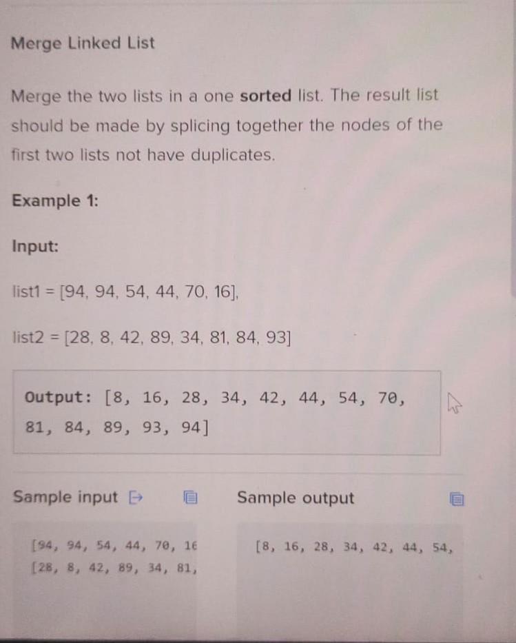 Solved Merge Linked List Merge the two lists in a one sorted | Chegg.com