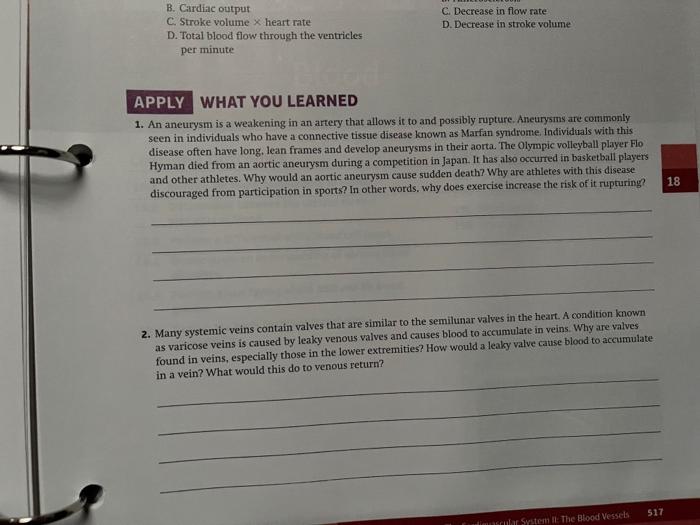 Solved B Cardiac Output C Decrease In Flow Rate C Stroke Chegg