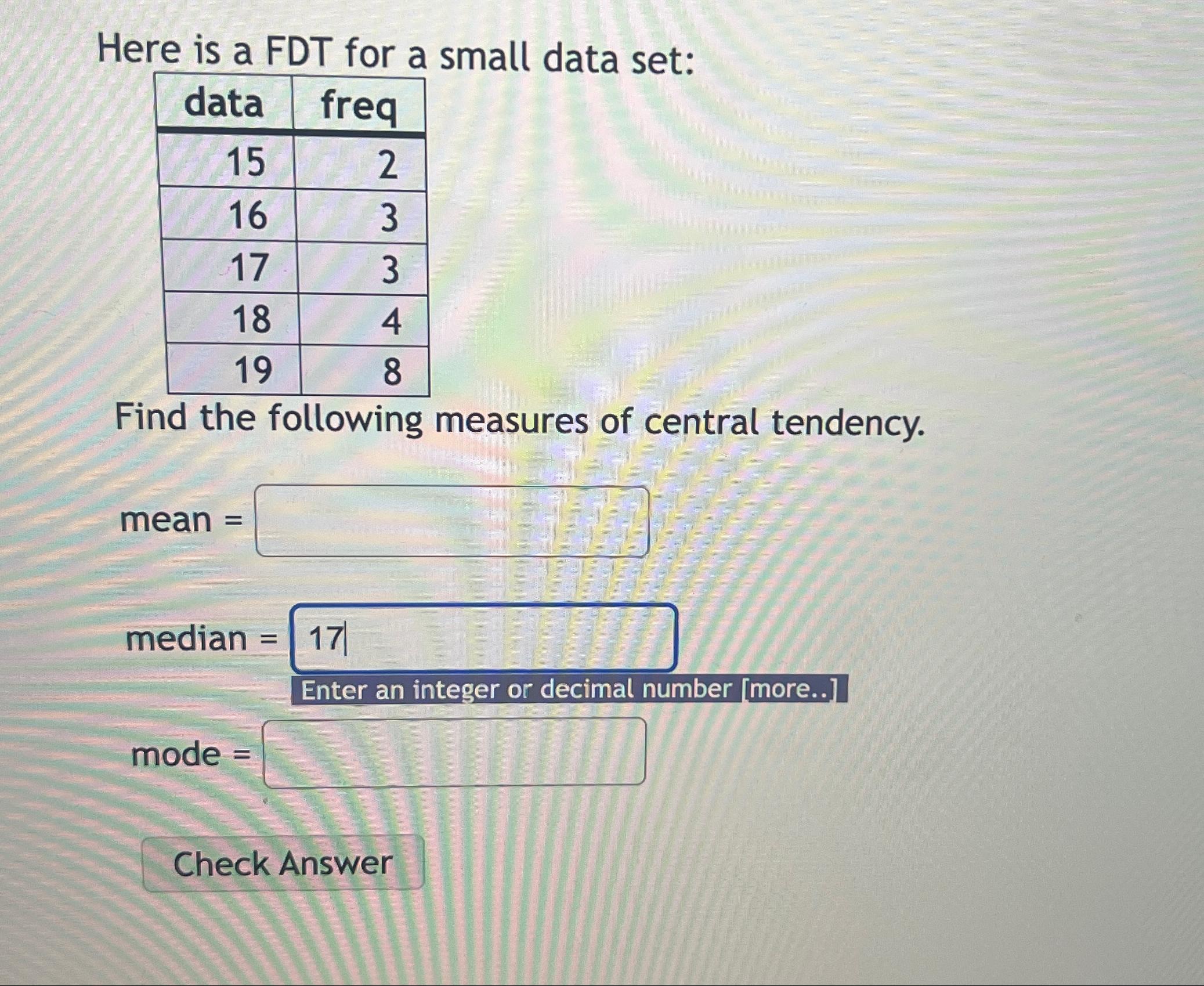 Solved Here is a FDT for a small data | Chegg.com