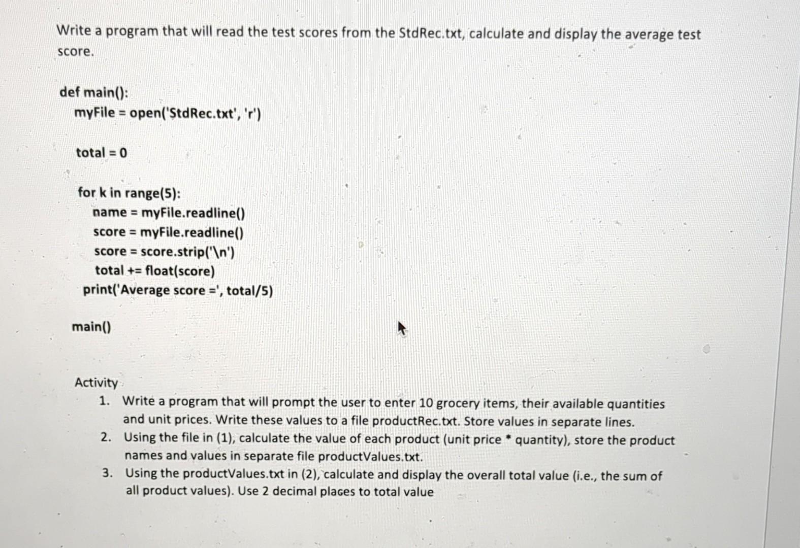 Solved Write a program that will read the test scores from | Chegg.com