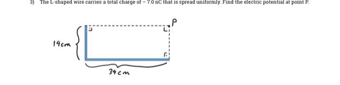 Solved 3) The L-shaped wire carries a total charge of - 7.0 | Chegg.com