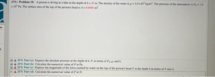 Solved (5\%) Problem 10: A person is diving in a lake in the | Chegg.com