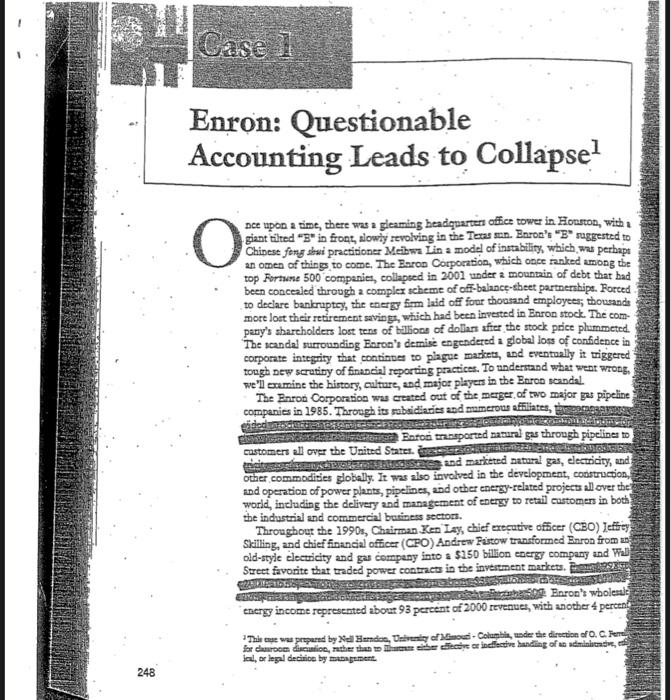 Solved Case Study Analysis Enron 1- Describe the history, | Chegg.com
