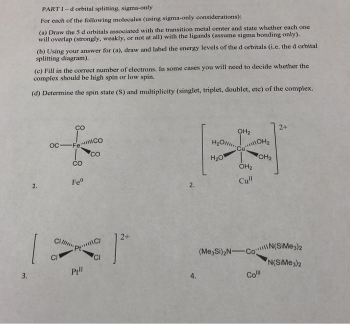 Solved PART I-d orbital splitting, sigma-only For each of | Chegg.com
