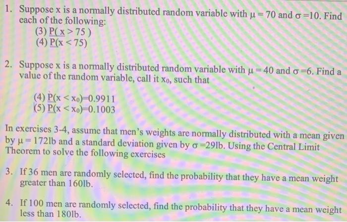 Solved 1. Suppose x is a normally distributed random | Chegg.com