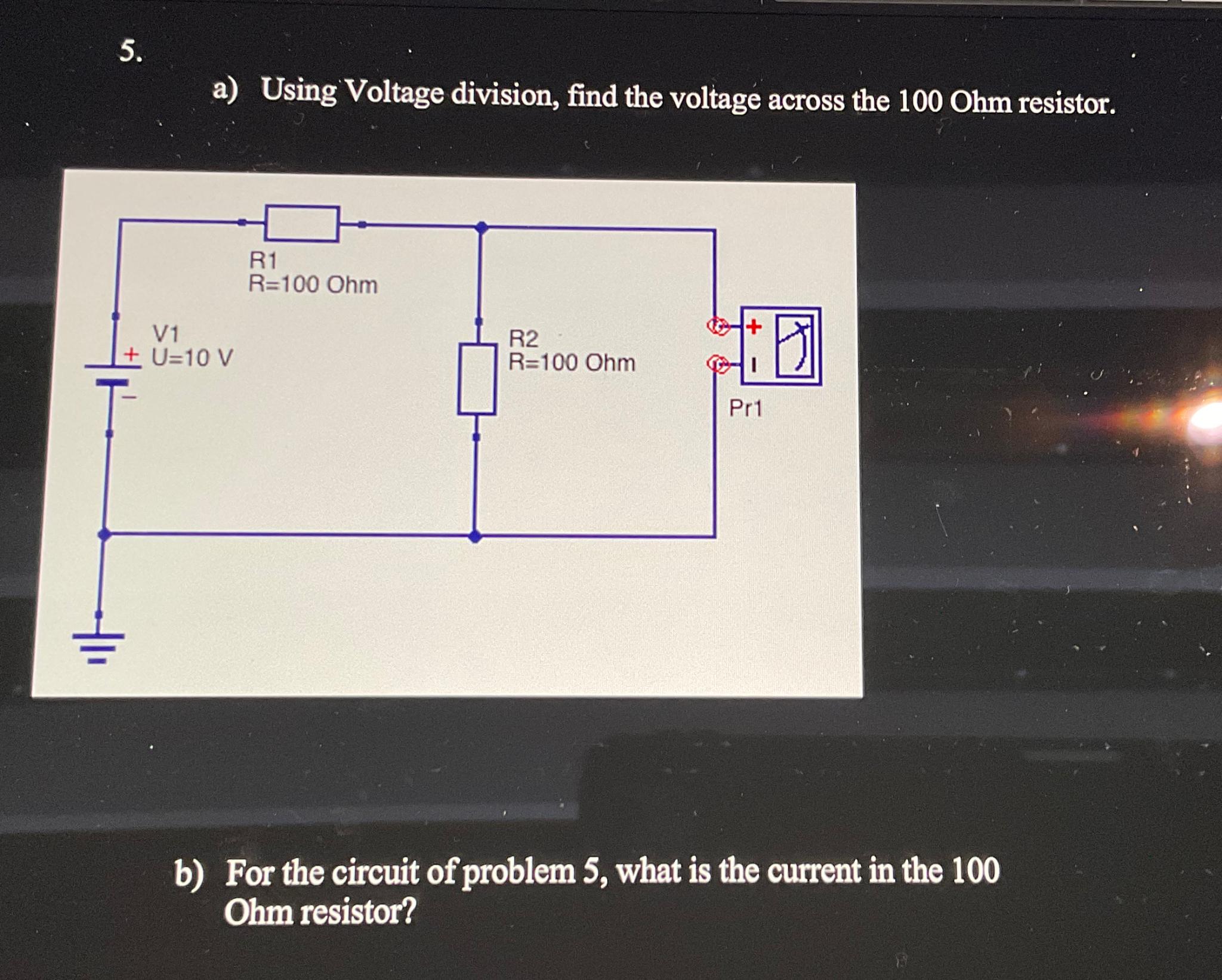 Solved a) ﻿Using Voltage division, find the voltage across | Chegg.com