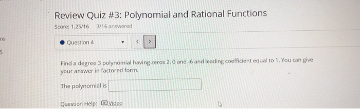 Solved Review Quiz #3: Polynomial and Rational Functions | Chegg.com