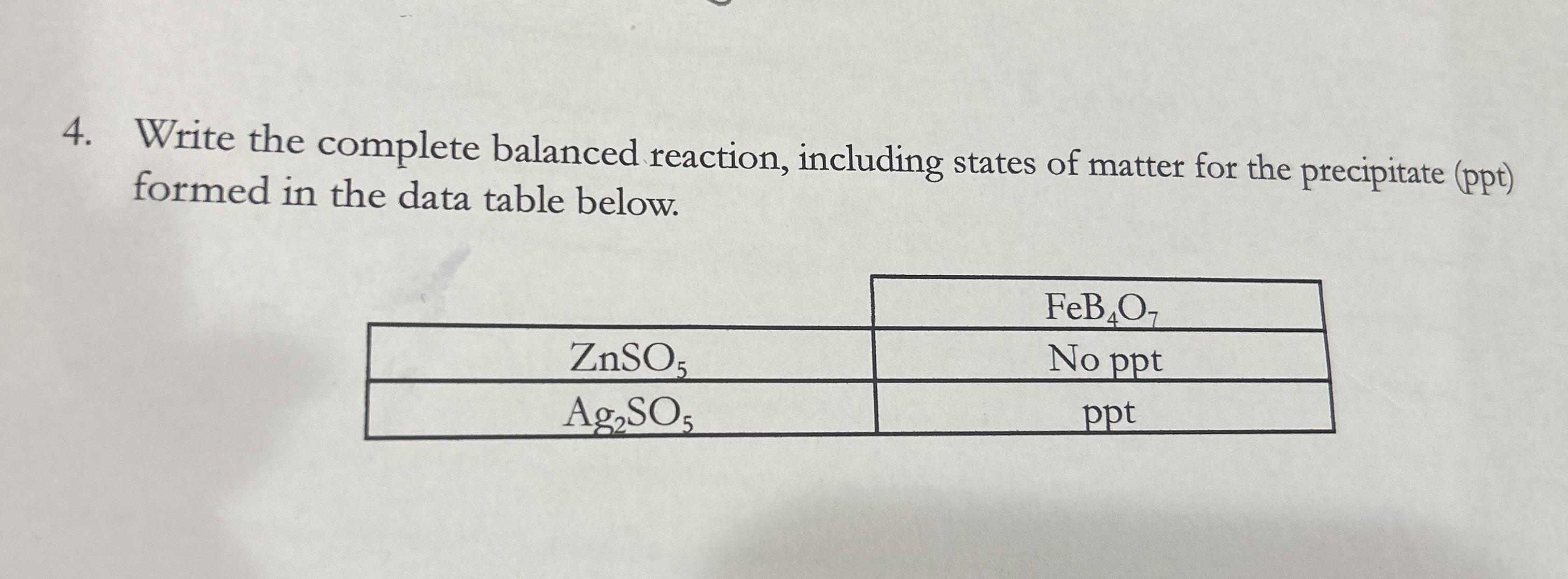Solved Write the complete balanced reaction, including | Chegg.com