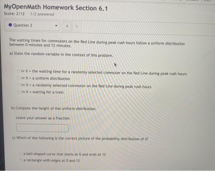 Solved MyOpenMath Homework Section 6.1 Score: 2/12 1/2 | Chegg.com