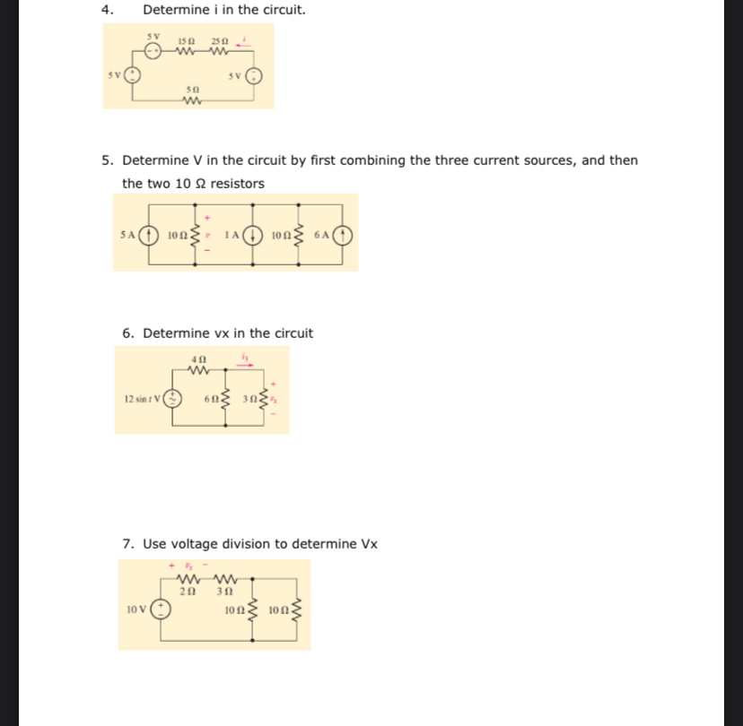 Solved Determine i ﻿in the circuit.5. ﻿Determine V ﻿in the | Chegg.com