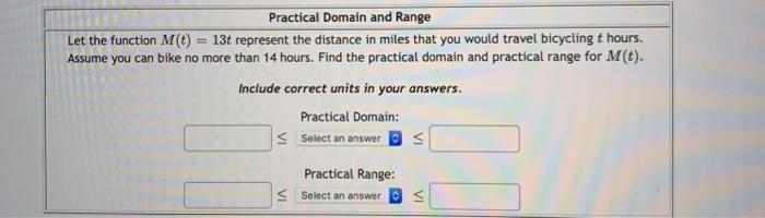 Solved Practical Domain and Range Let the function M(t) = | Chegg.com